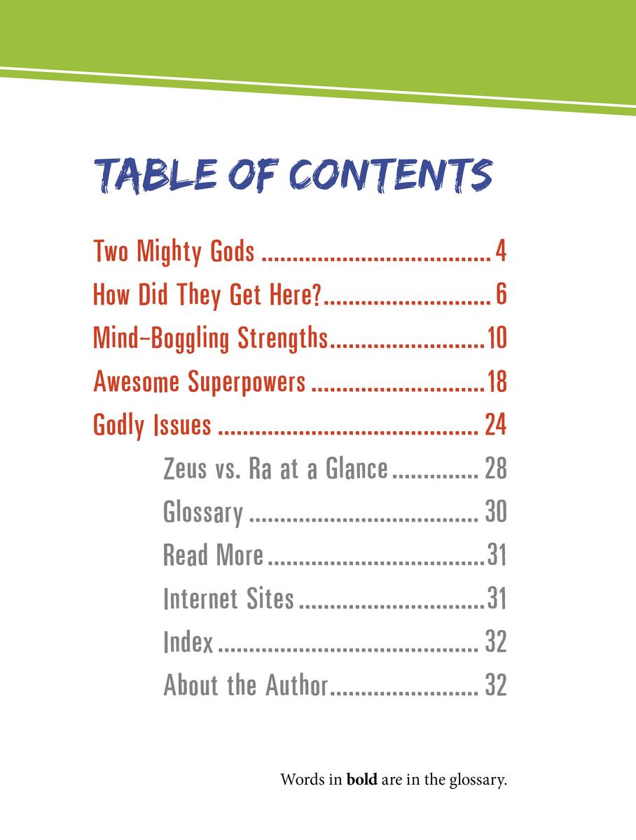 Example Of Table Of Contents For Kids